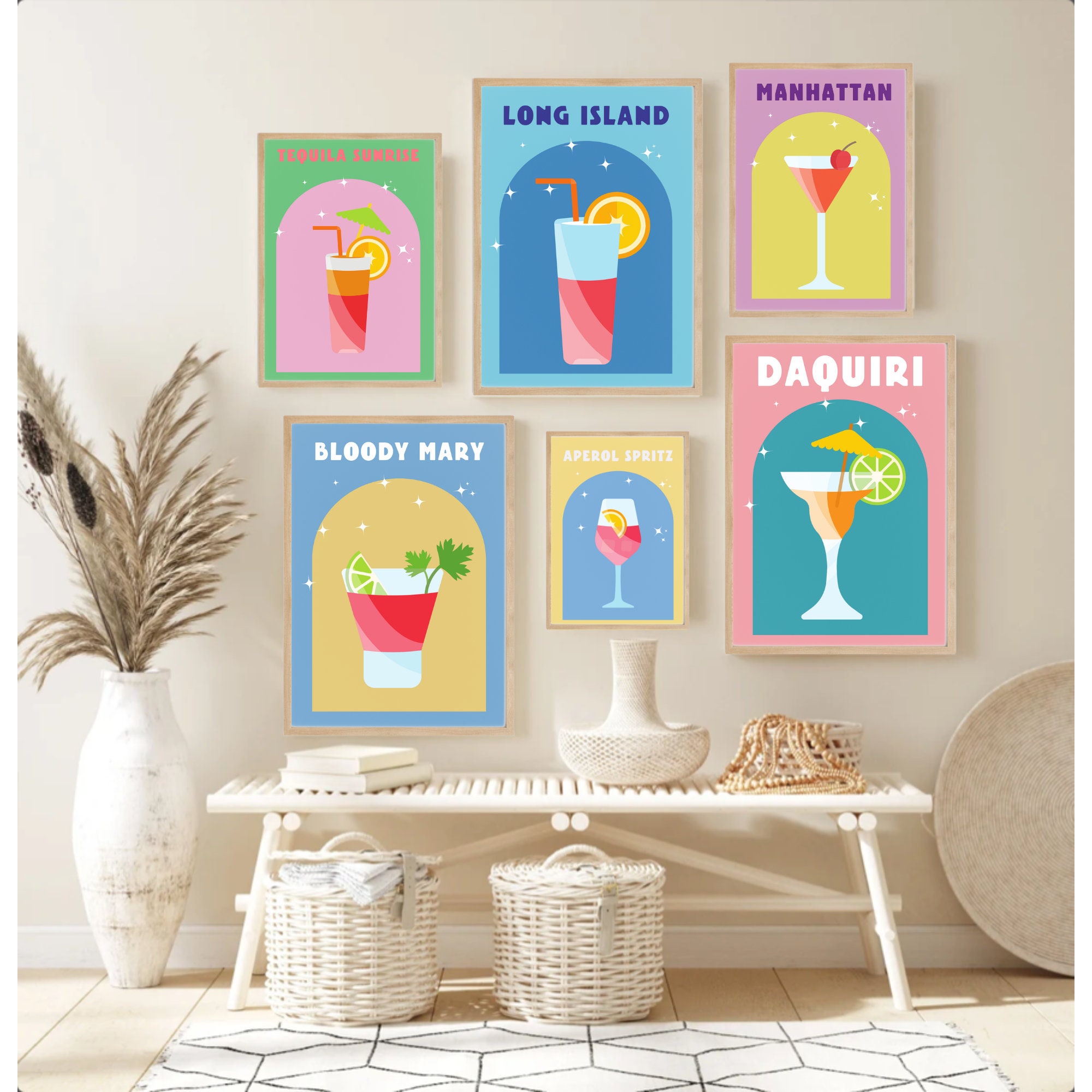 Cocktail Print Set of 15, Colorful Bar Cart Gallery Wall Set, DIGITAL ...