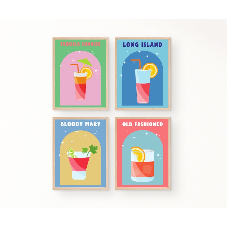 Cocktail Print Set of 15 Colorful Bar Cart Gallery Wall Set - Etsy