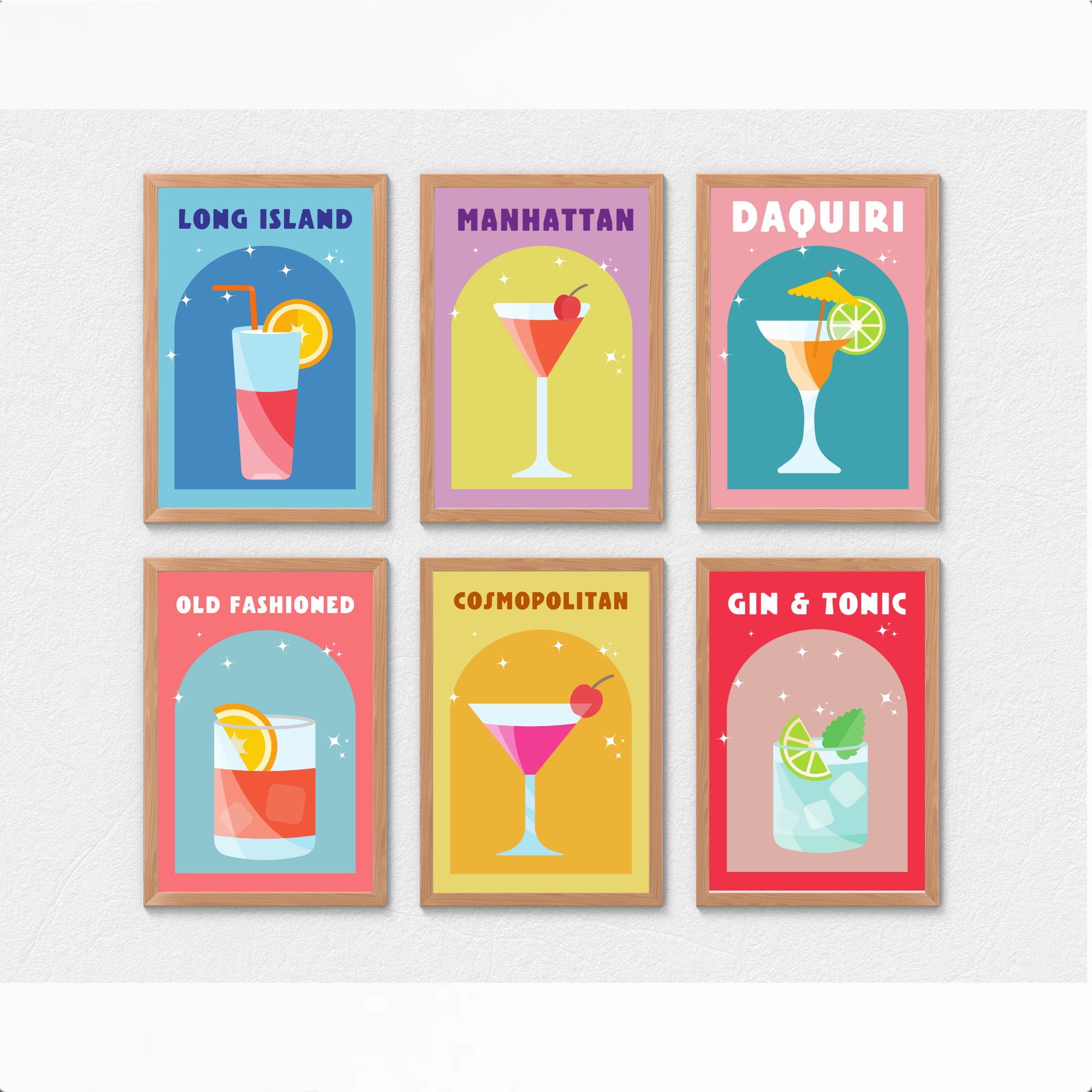 Cocktail Print Set of 15, Colorful Bar Cart Gallery Wall Set, DIGITAL ...