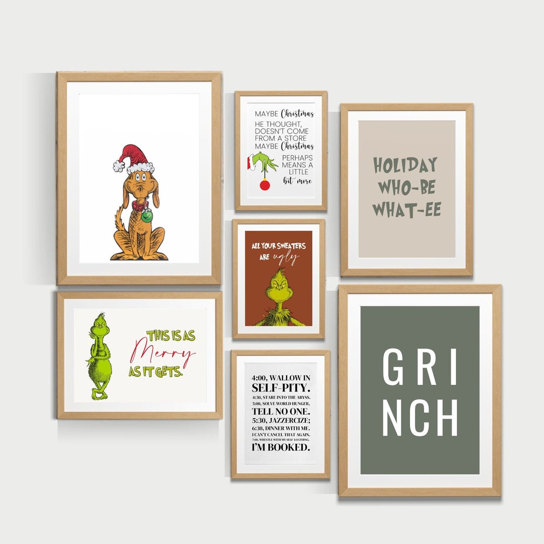 Grinch Mega Art Bundle Set, Set of 20, Christmas Gallery Wall, Holiday ...