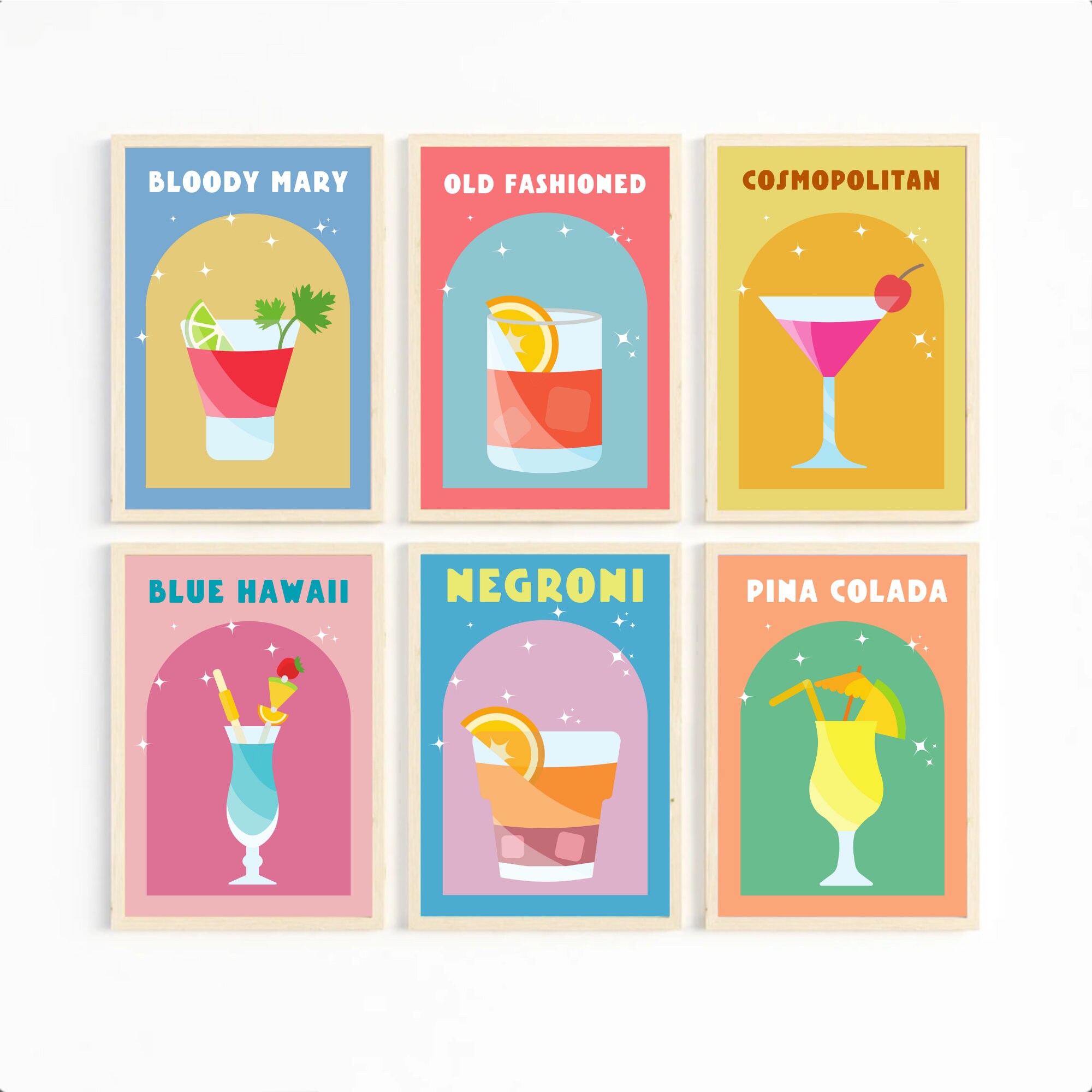 Cocktail Print Set of 15, Colorful Bar Cart Gallery Wall Set, DIGITAL ...