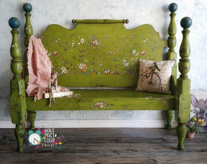 Painted Secret Garden Bench, Headboard/footboard Bench - Etsy
