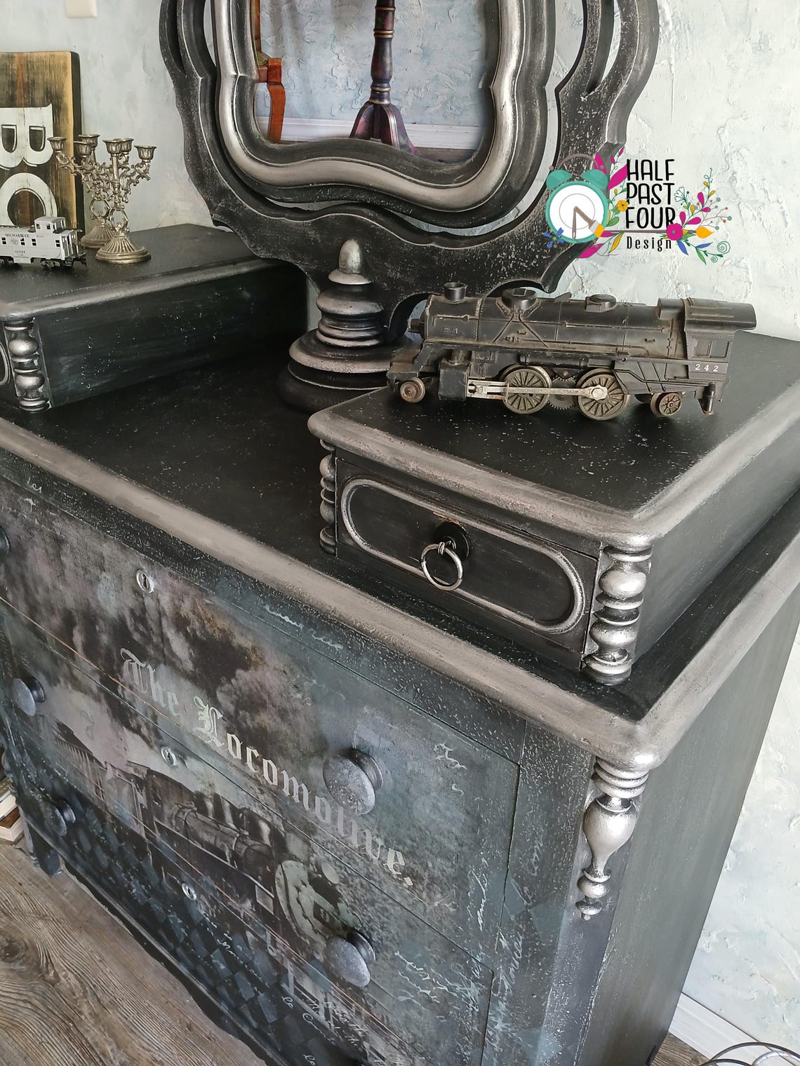 Steam Engine Antique Dresser, Chest of Drawers, the Locomotive, Train ...