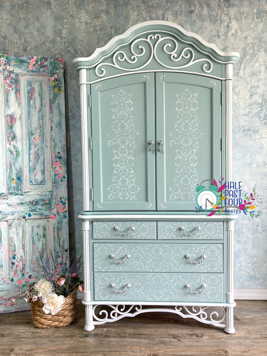 Painted French Country Cottage Style Armoire Wardrobe in Soft Blue - Etsy