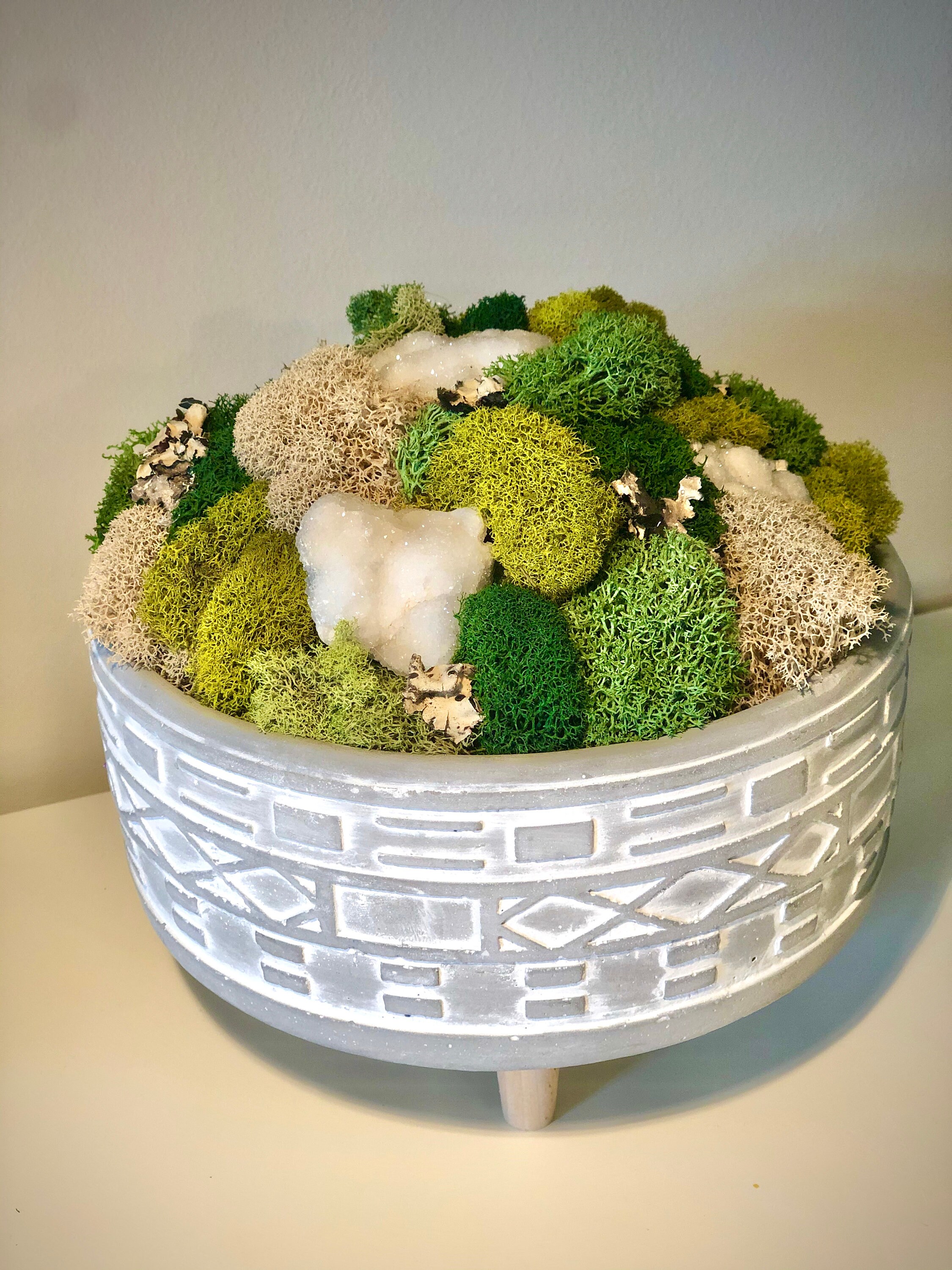Midcentury Modern Pottery With Moss and Geode Crystals - Etsy