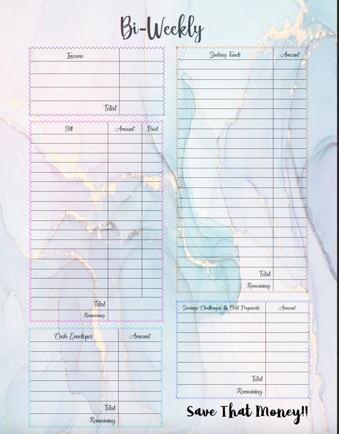 Monthly & Bi-weekly Budget Sheets-8.5" X 11" Digital Download - Etsy