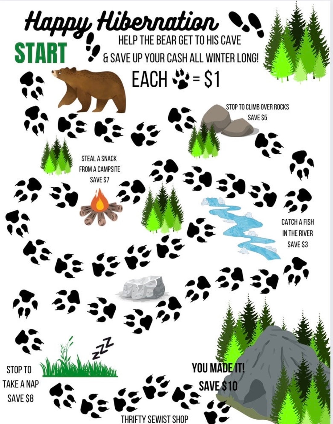 Happy Hibernation Savings Challenge Game-8.5" X 11" Digital Download - Etsy