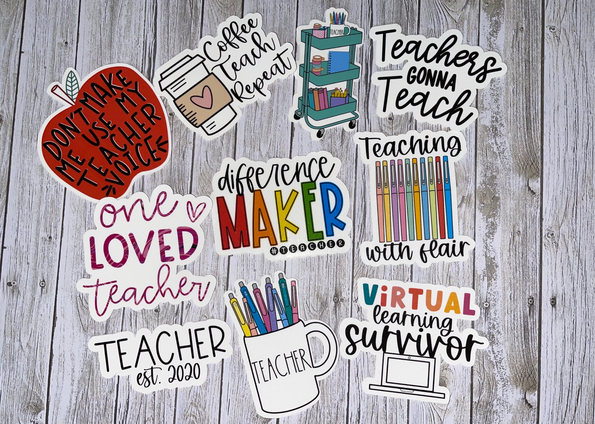 Teacher Sticker Bundle 10 Sticker Bundle Die Cut Sticker Etsy