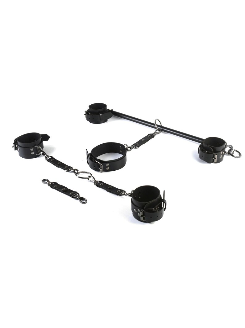 BDSM Spreader Bar Restraint Set, Leather Cuffs and Collar - Etsy