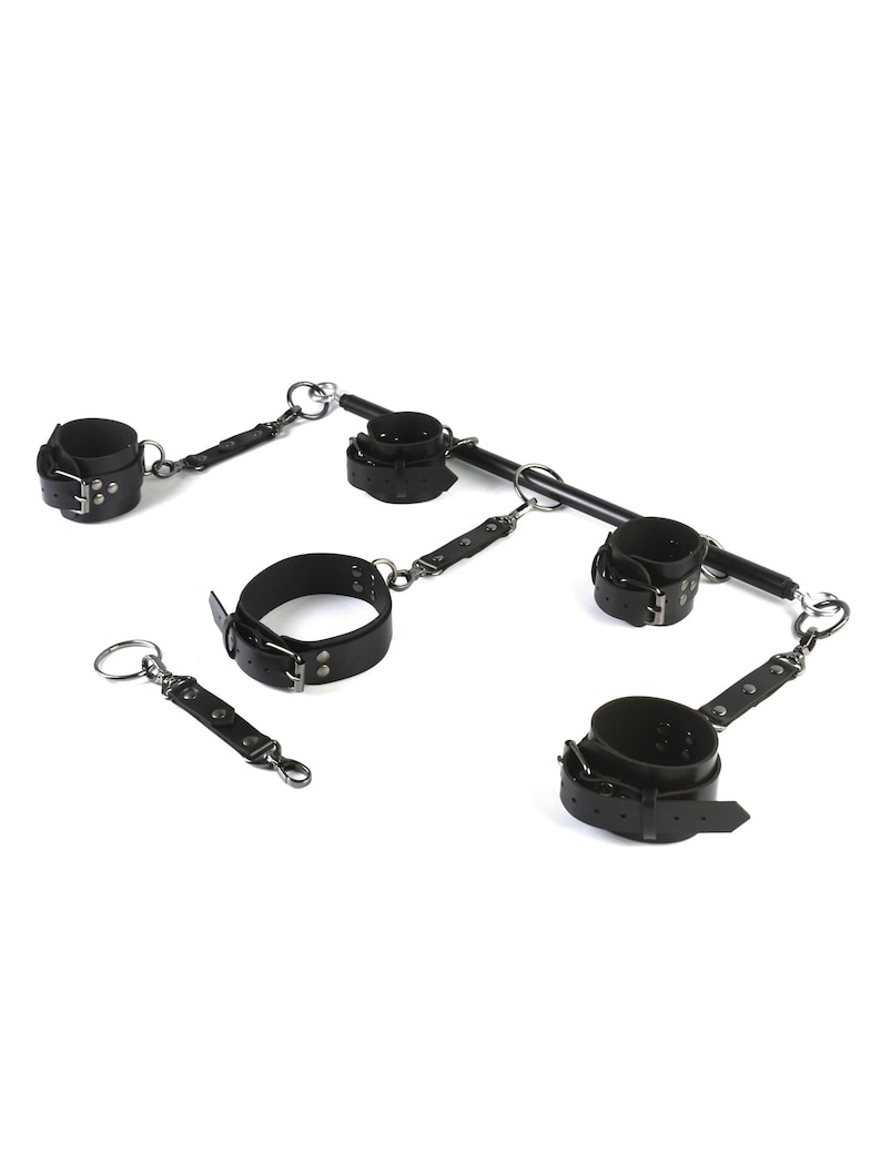 Spreader Bar With Leather Cuffs Hooks and Collar, Bondage Spreader Bar ...