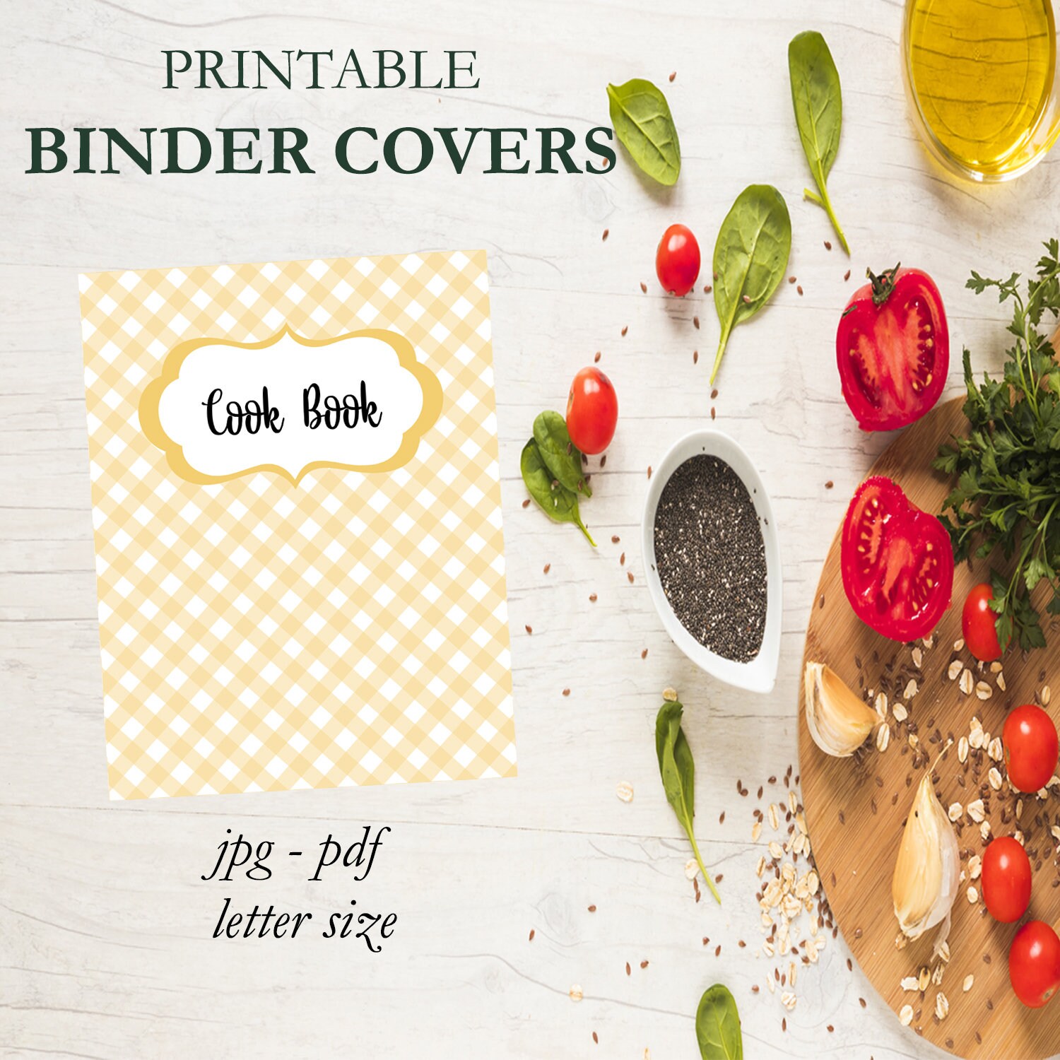Cook Book Binder Cover, Printable Binder Cover, Jpg Pdf Letter Size - Etsy