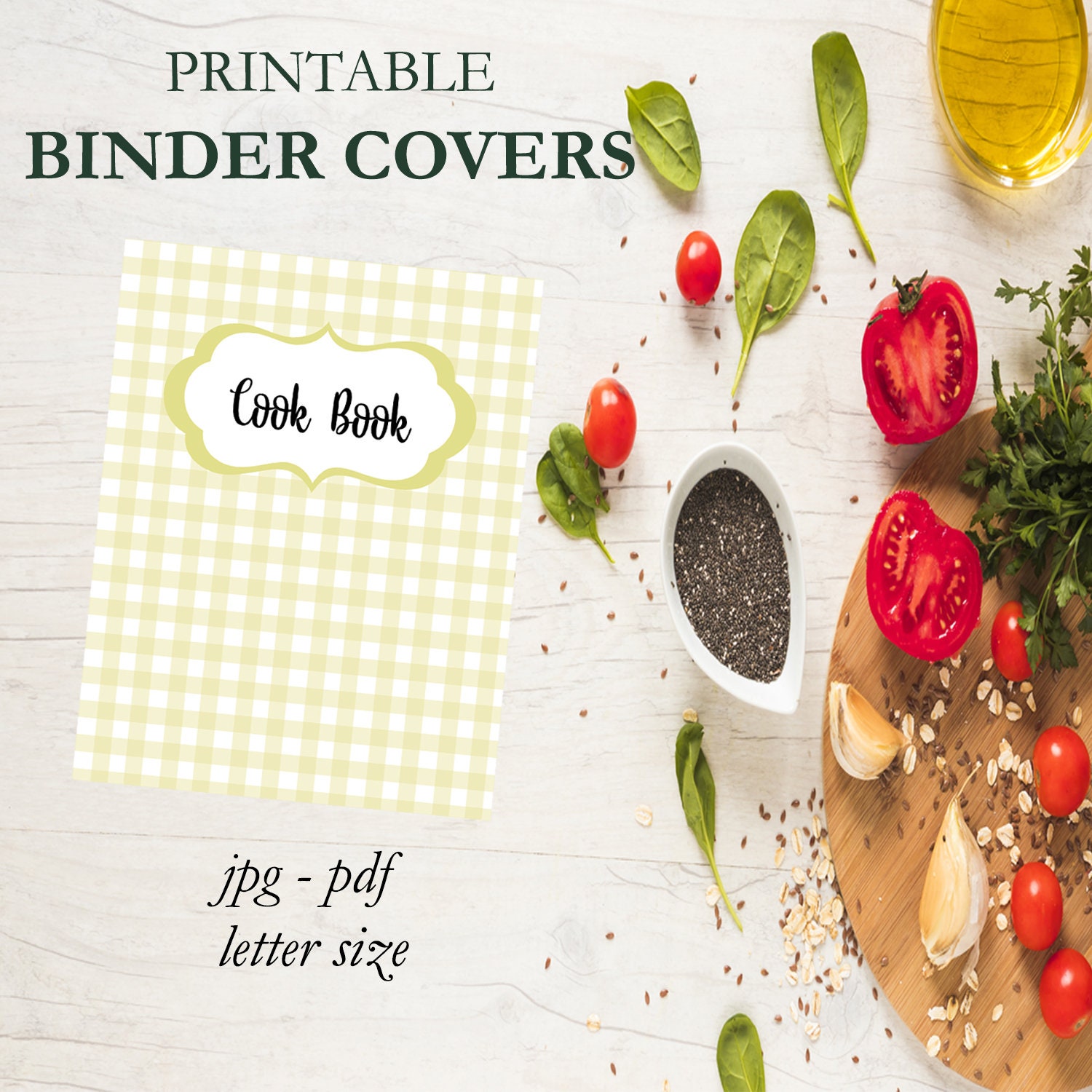 Cook Book Binder Cover, Printable Binder Cover, Jpg Pdf Letter Size - Etsy