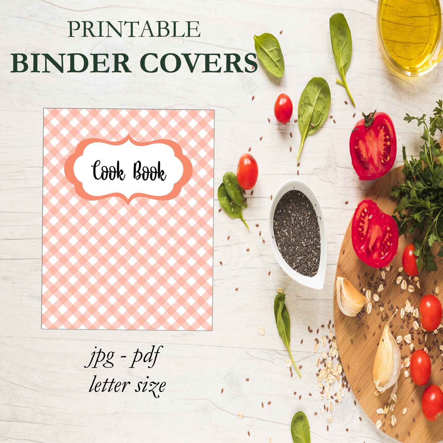 Cook Book Binder Cover, Printable Binder Cover, Jpg Pdf Letter Size - Etsy