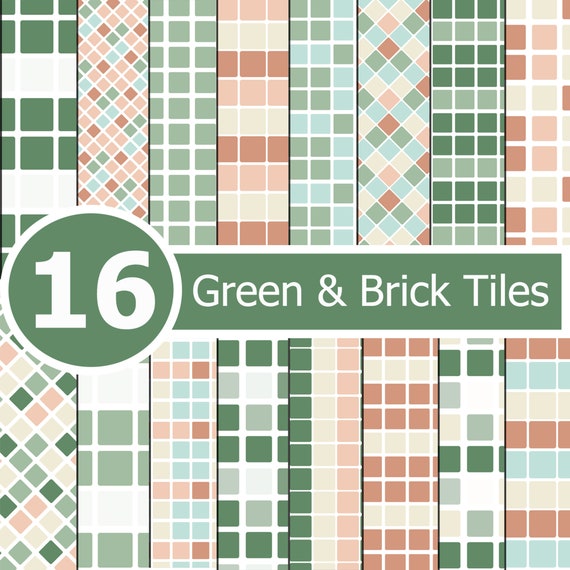 Green & Brick Tiles Paper-tiles Wall Paper-scrapbooking Craft | Etsy