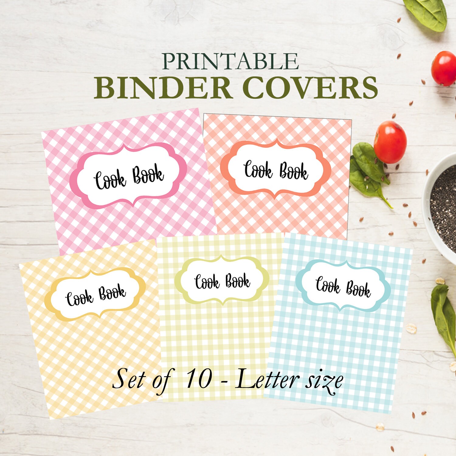 Cook Book Binder Cover, Printable Binder Cover, Jpg Pdf Letter Size - Etsy