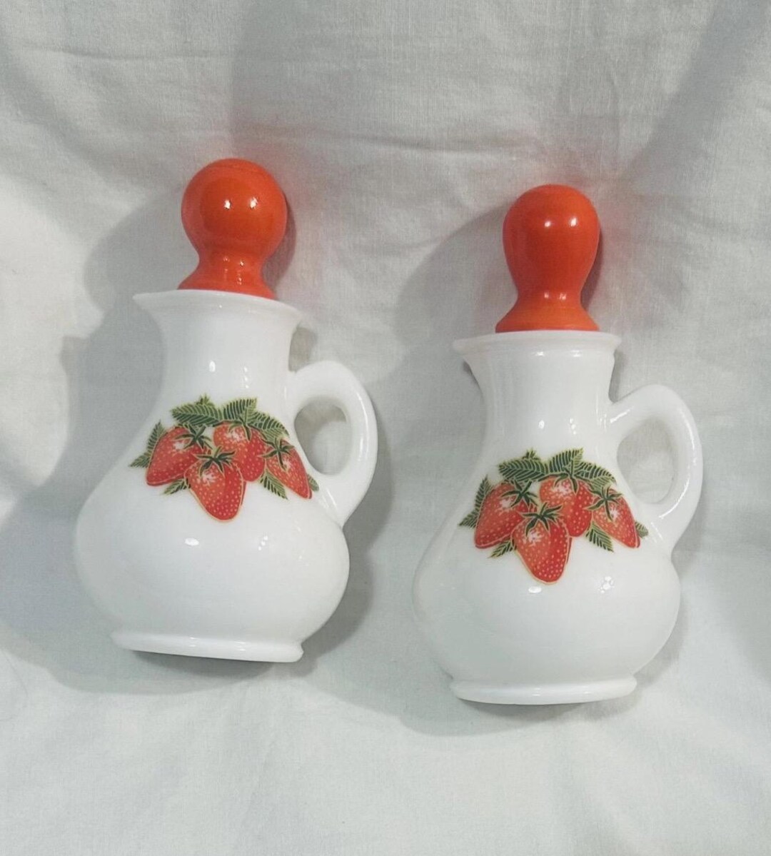Set of 2 Vintage 1969 Avon Strawberry & Cream Milk Glass Cruets With ...