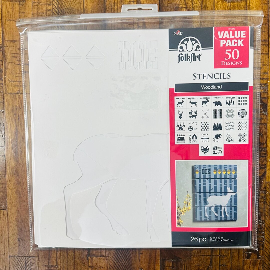 NOS Folkart Woodland Stencils Value Pack 26 12x12” Sheets 50 Designs ...