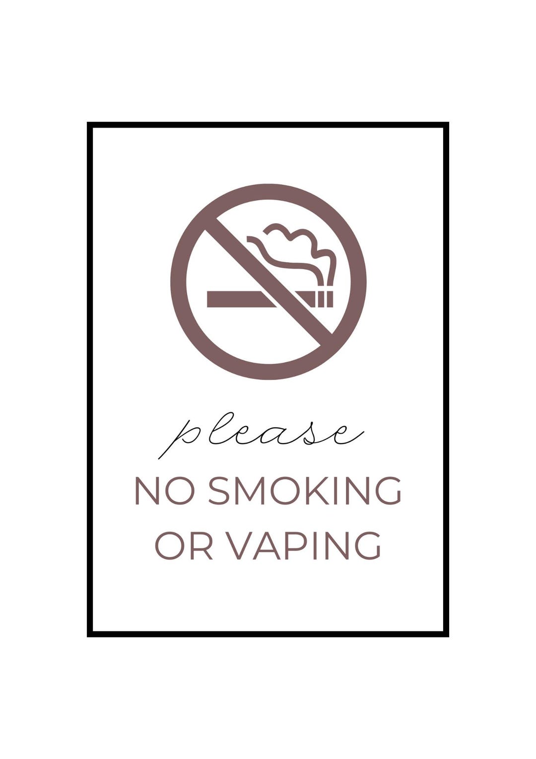 Printable No Smoking or Vaping Sign | US Letter and A4 Sizes | Digital ...