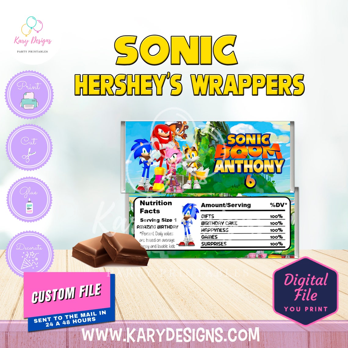 Sonic Chocolate Wrapper Custom Candy Bar-Sonic Birthday | Etsy