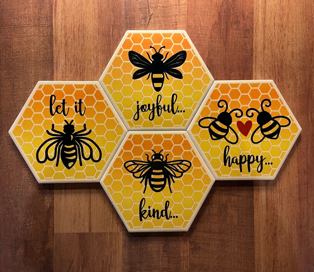 Coasters. Bee Decor. Honey Bee Ceramic Coaster. Ceramic Coasters. Set ...