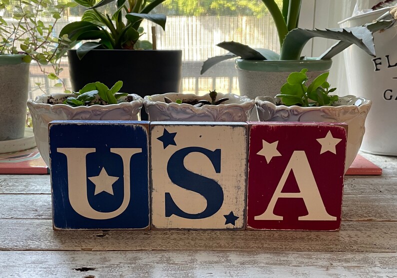4th of July. Memorial Day. Decor. Rustic USA Blocks. Tiered Tray Decor ...