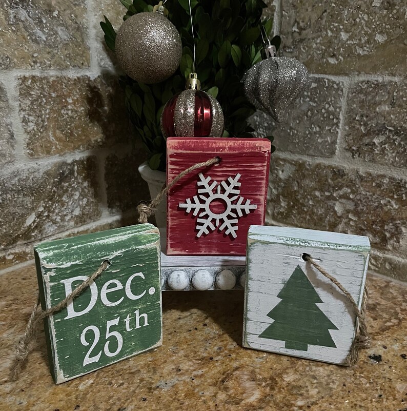 Christmas Decor. Rustic Handmade Decorative Wood Blocks. Tier | Etsy