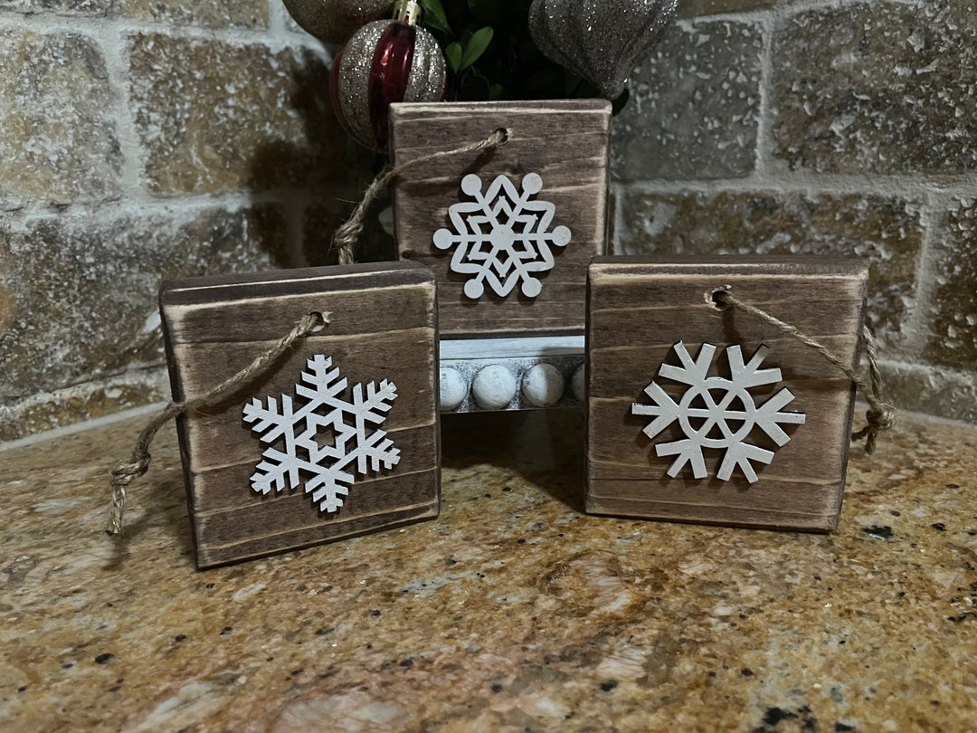 Christmas Decor. Rustic Handmade Decorative Wood Blocks. 3pc Set. FREE ...