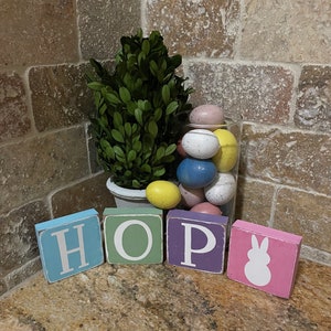 Easter Decor. HOP Easter Bunny Decor. Handmade Decorative Wood Blocks ...