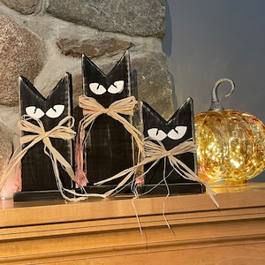Halloween Decor. Black Cat. Rustic Black Cat Halloween Decor 3 Pc Set ...
