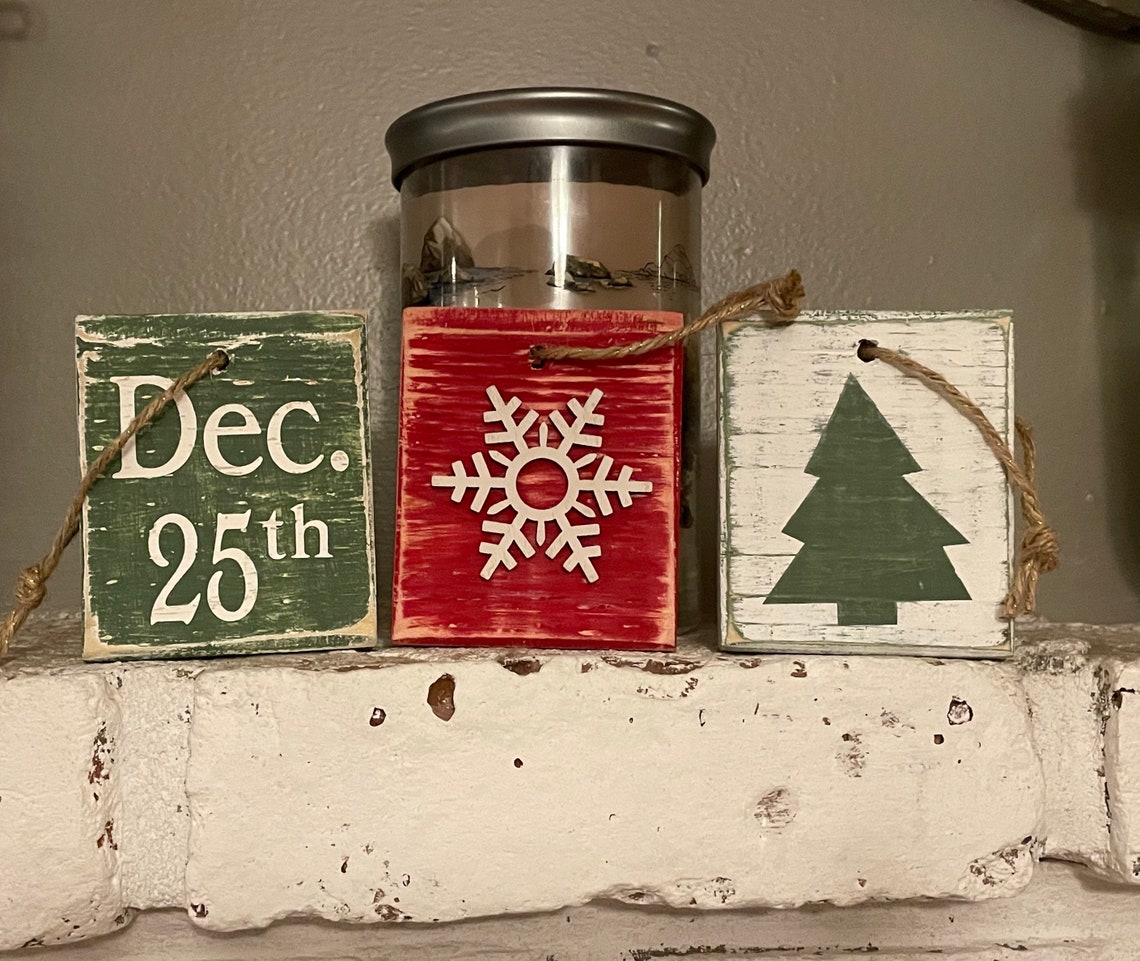 Christmas Decor. Rustic Handmade Decorative Wood Blocks. Tier Tray ...