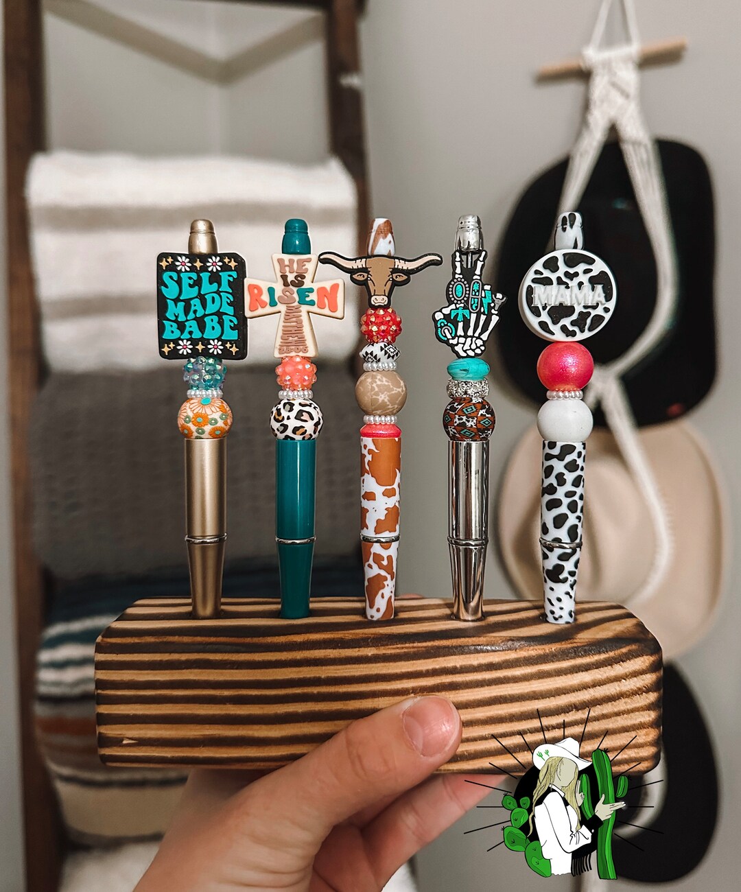 Hand Held Wooden Pen Display | 5 Pen Slots - Etsy
