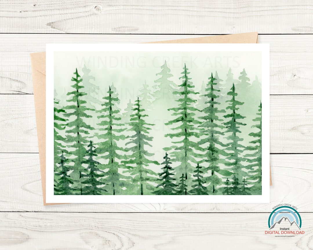 Watercolor Forest Card / Forest Landscape Card / Printable - Etsy