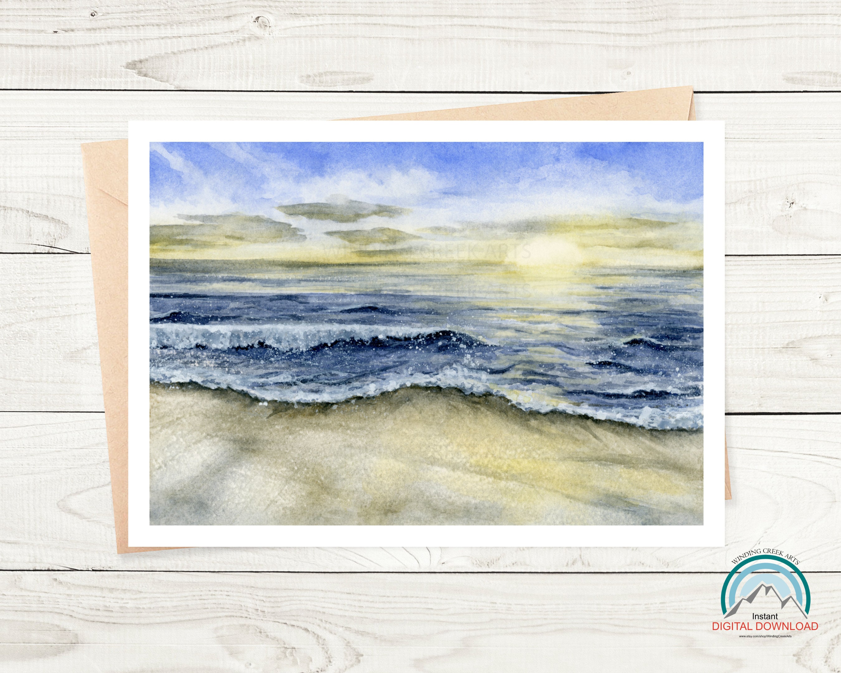 Printable Watercolor Card/ Ocean Beach Card / Ocean Sunrise Card ...