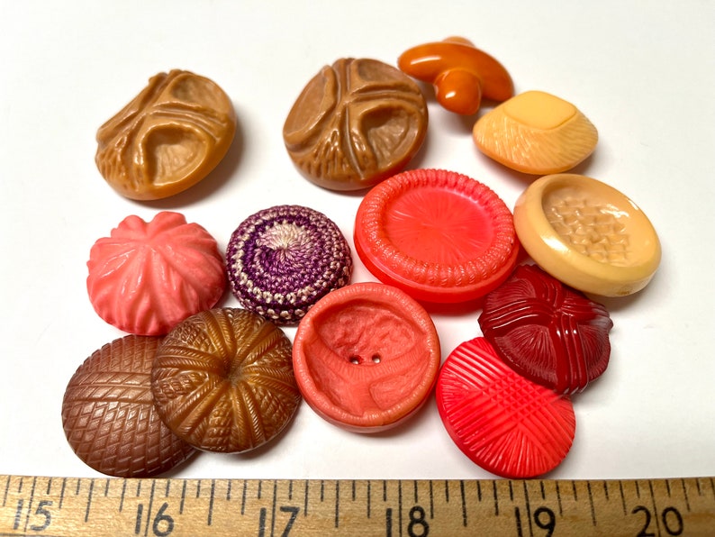 Lot of 13 Large Antique and Vintage Buttons in Warm Colors of Red ...