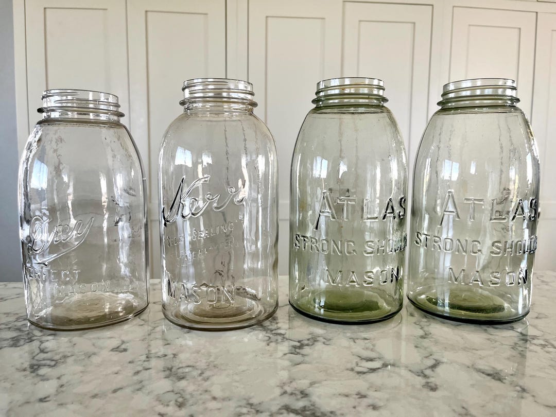 Vintage Half-gallon Mason Jars by Atlas, Kerr and Drey, All With Sloped ...