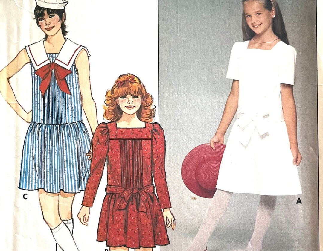 UNCUT Butterick 6330 Girl's Nantucket Designed Dropped-waist Dress With ...