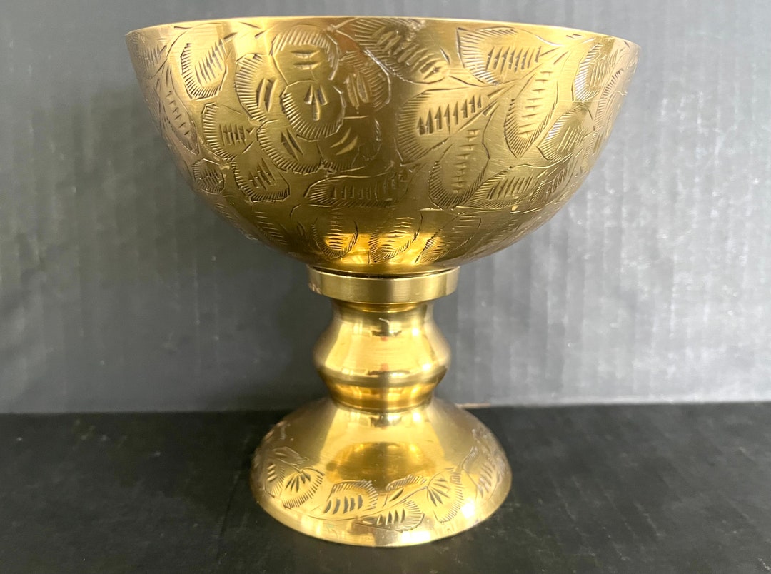 Large Solid Brass Compote Bowl on Pedestal, Bowl and Foot With Leaf ...