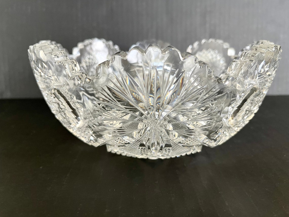 Antique American Brilliant Cut Glass Bowl With Thick, Crenellated Rim ...
