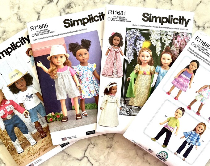 UNCUT Simplicity Doll Clothes Patterns for 18 Dolls, Designed by Elaine ...