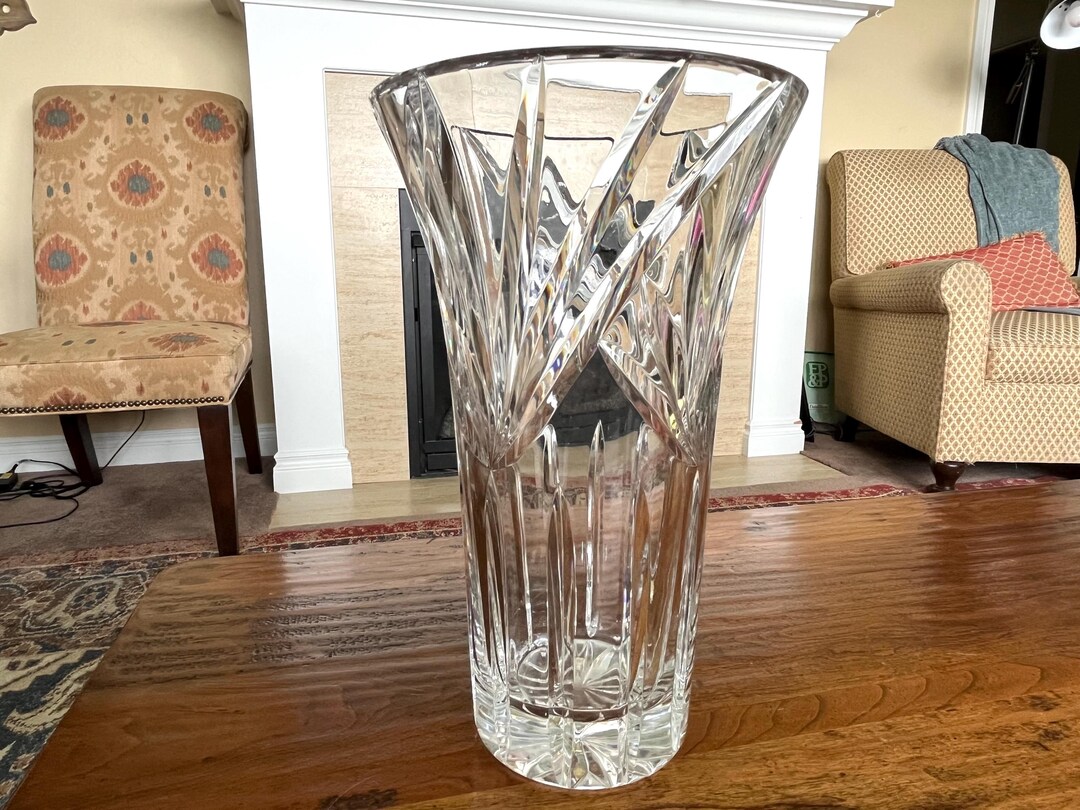 Large and Heavy Lead Crystal Vase With Deep Rays That Fan Out, Beveled ...