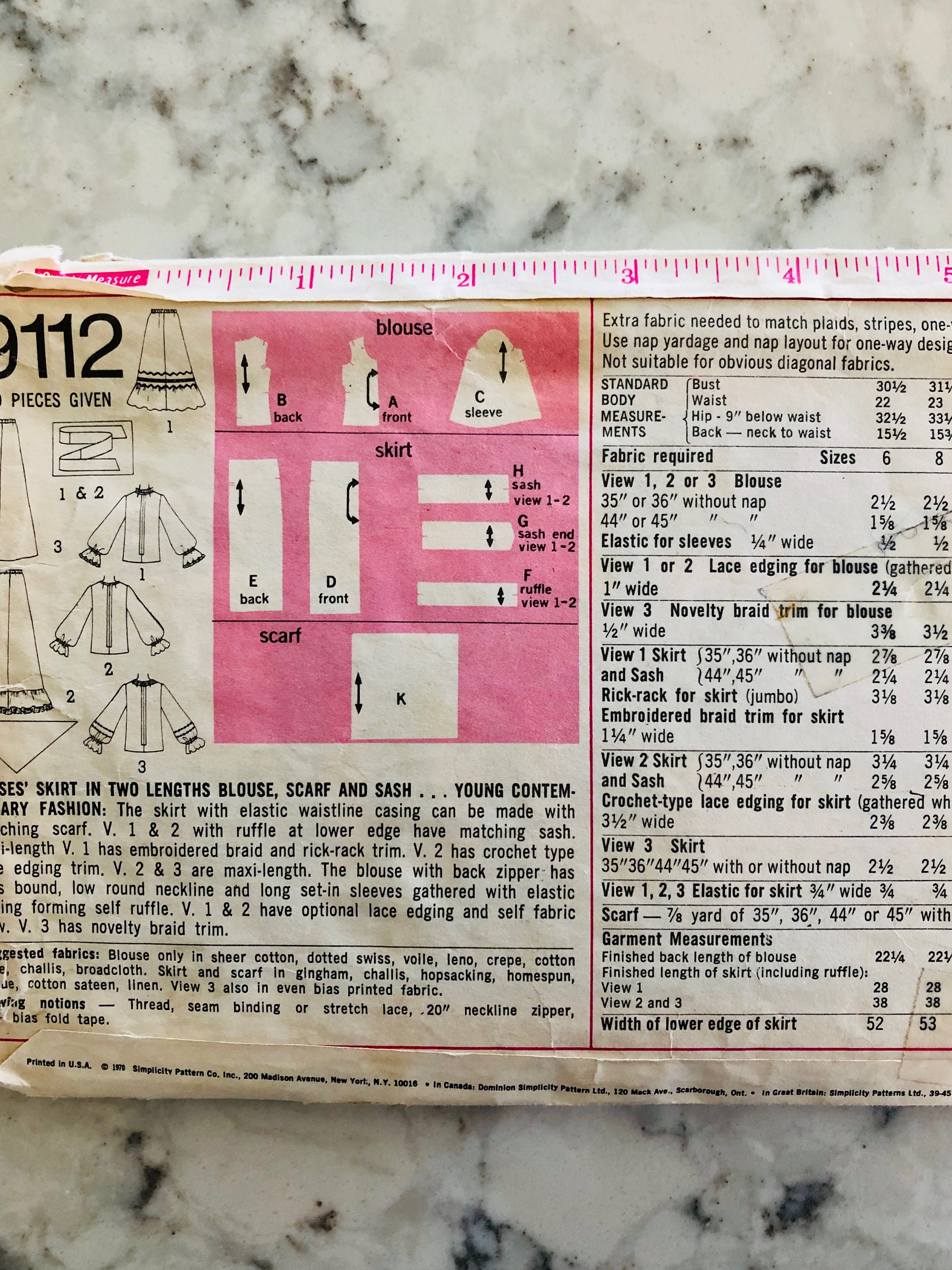 1970 vintage Simplicity 9112 complete women's skirt in two | Etsy