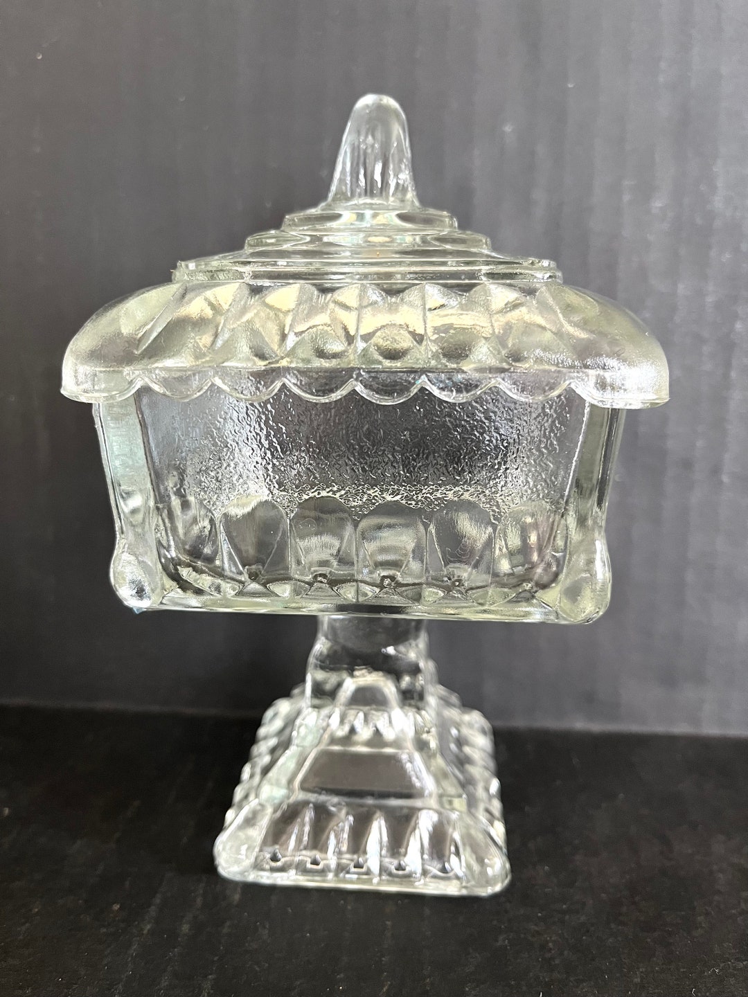 Jeanette Glass Co. Clear Glass Wedding Box on Pedestal With Lid in ...