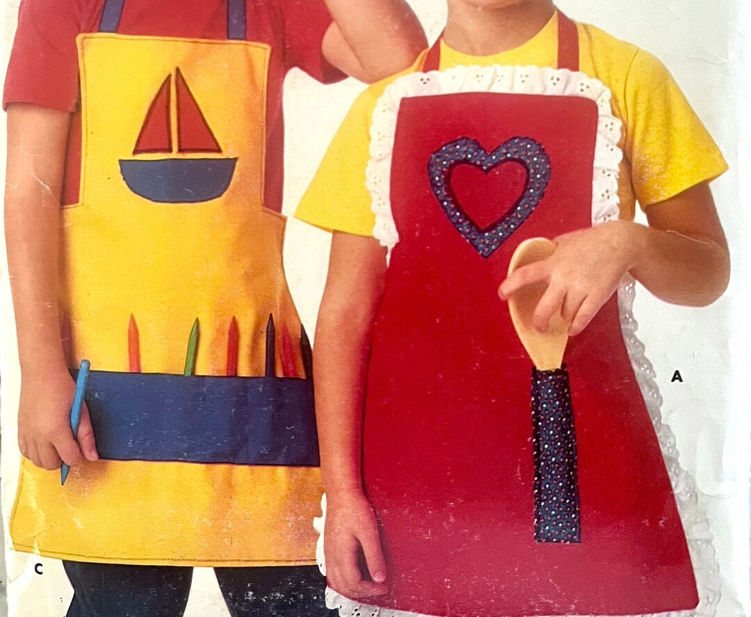 UNCUT 1987 Butterick 4793 Children's Appliquéd Front Bib Butcher-style ...