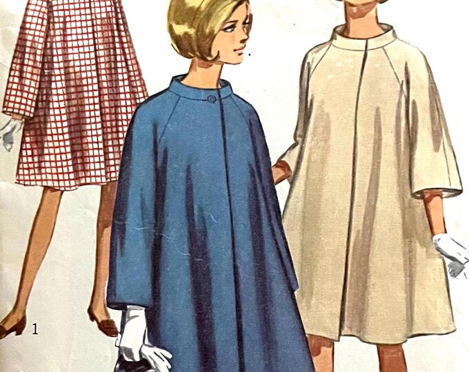 Complete 1967 Simplicity 7443 Misses' Lined Tent Coat With Raglan ...