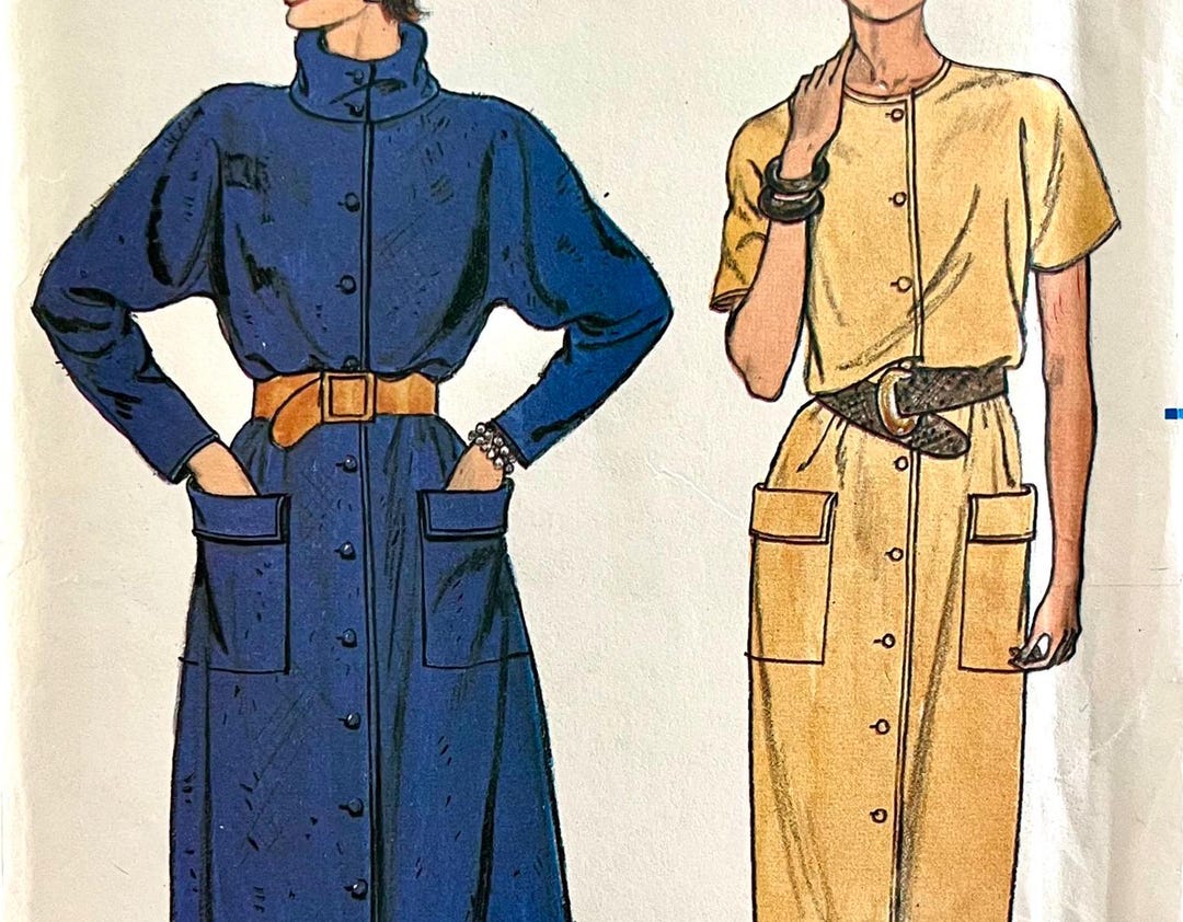 UNCUT 80's Butterick 6744 Misses' Button Front Dress or Coat Dress With ...