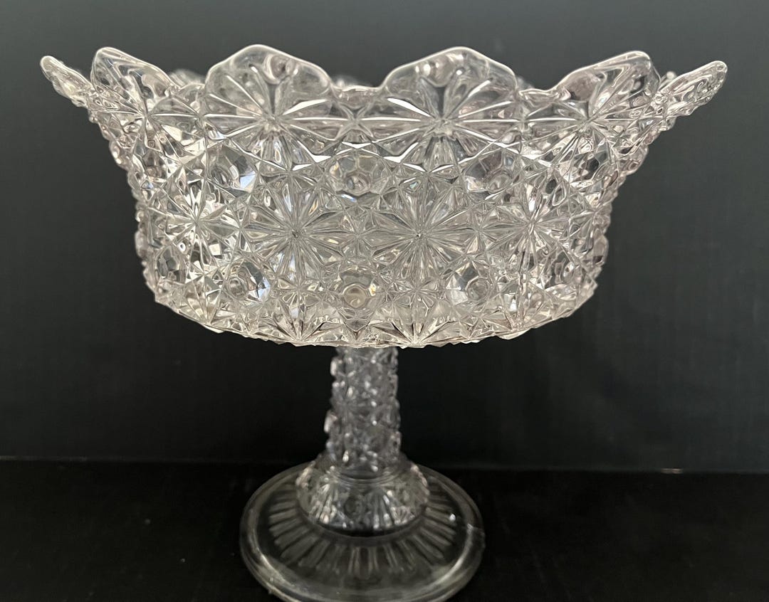 Large Daisy and Button Pressed Glass Compote With Flared, Shaped Top ...