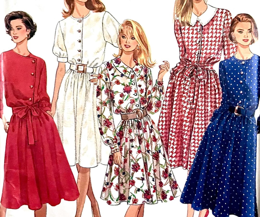 UNCUT 1992 Simplicity 8023 Misses' Buttoned Bodice Dress With Collar ...