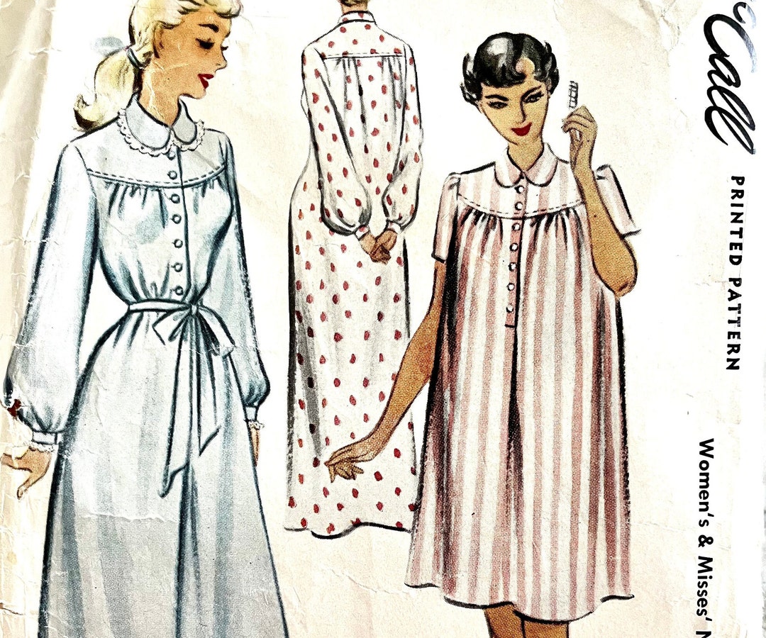 Complete 1950 Mccall 8339 Misses' Shaped Yoke Nightgown With Front ...