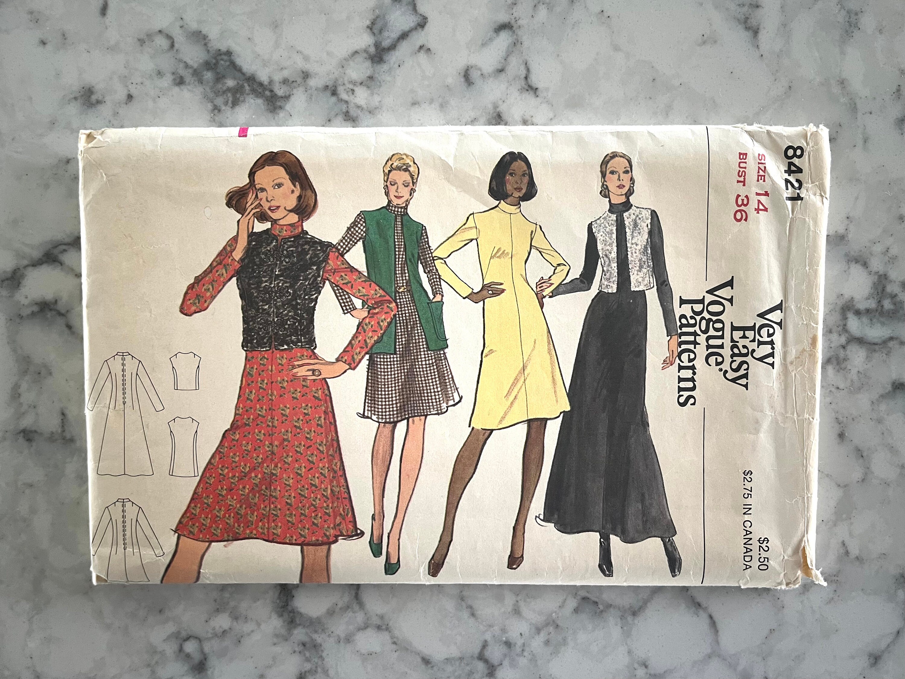 Complete 1970's Vogue 8421 Misses' Semi-fitted A-line Dress With Stand ...
