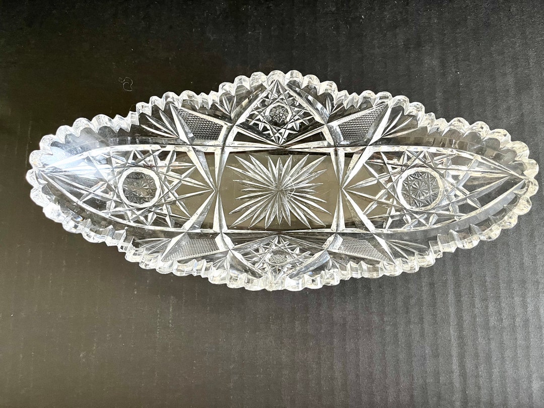 Antique Cut Glass Celery or Relish Dish Made by Birks, Signed, Three ...